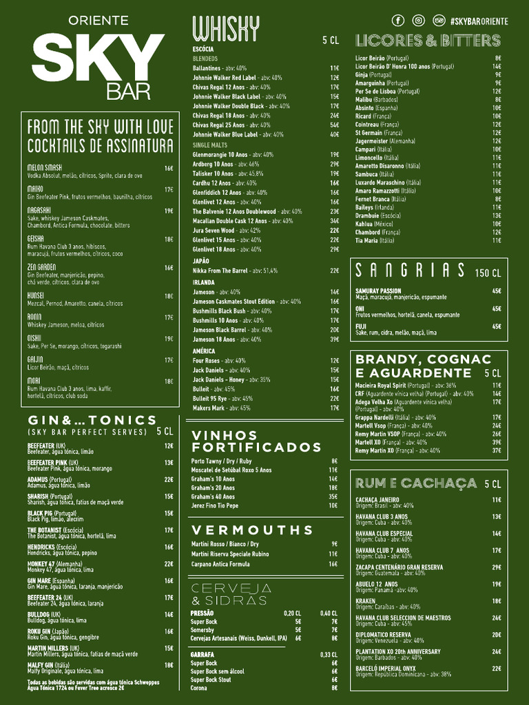 TORI 02 Skybar Menu Bebidas 2024 PT | PDF