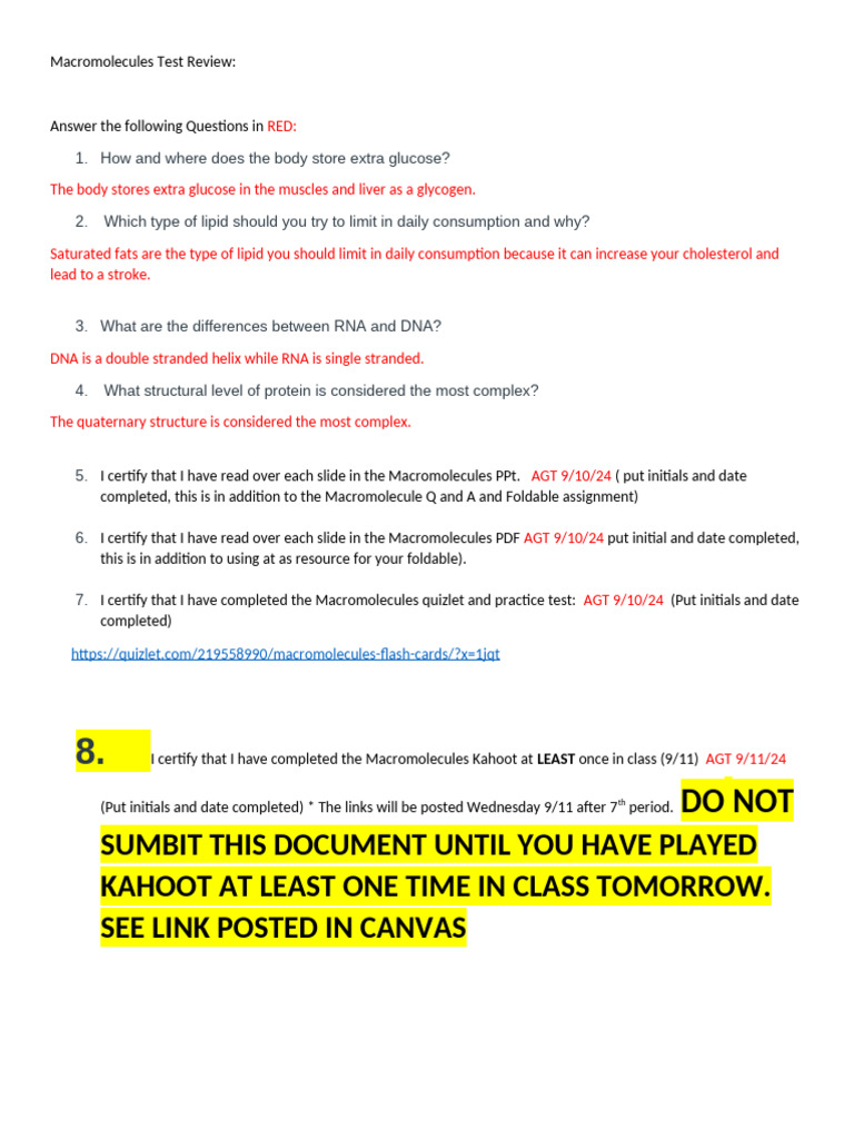 Macromolecules Test Review Guide | PDF