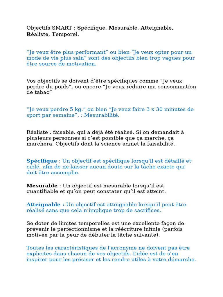Exemples d'objectifs SMART pratiques | PDF | Évolution de carrière