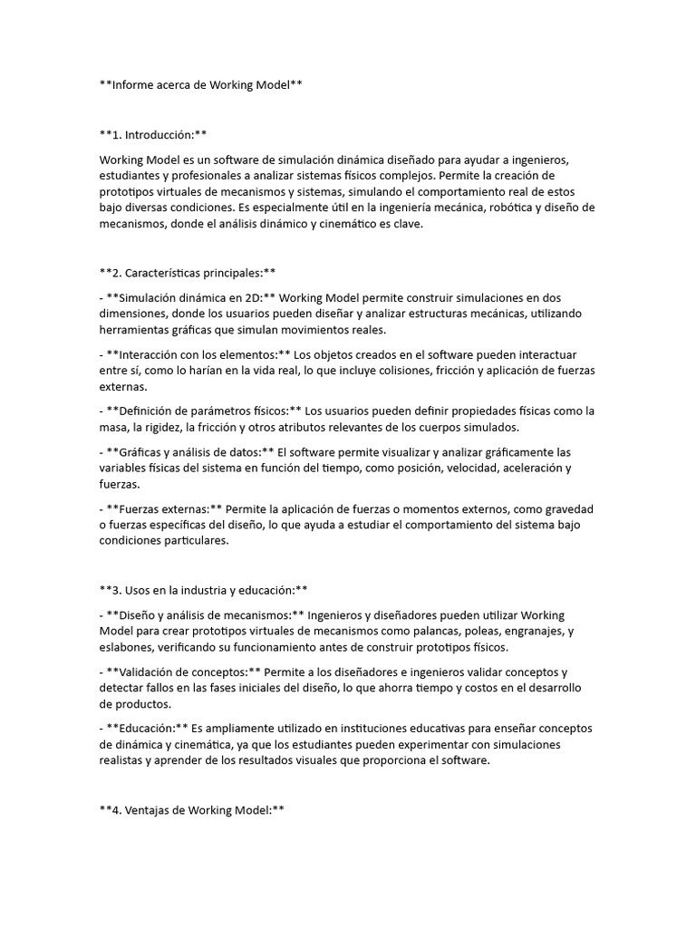 Informe Acerca de Working Model | PDF | Simulación | Software
