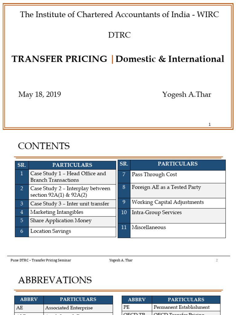 On Transfer Pricing Domestic International by CA. Yogesh Thar 1 | PDF | Permanent Establishment ...
