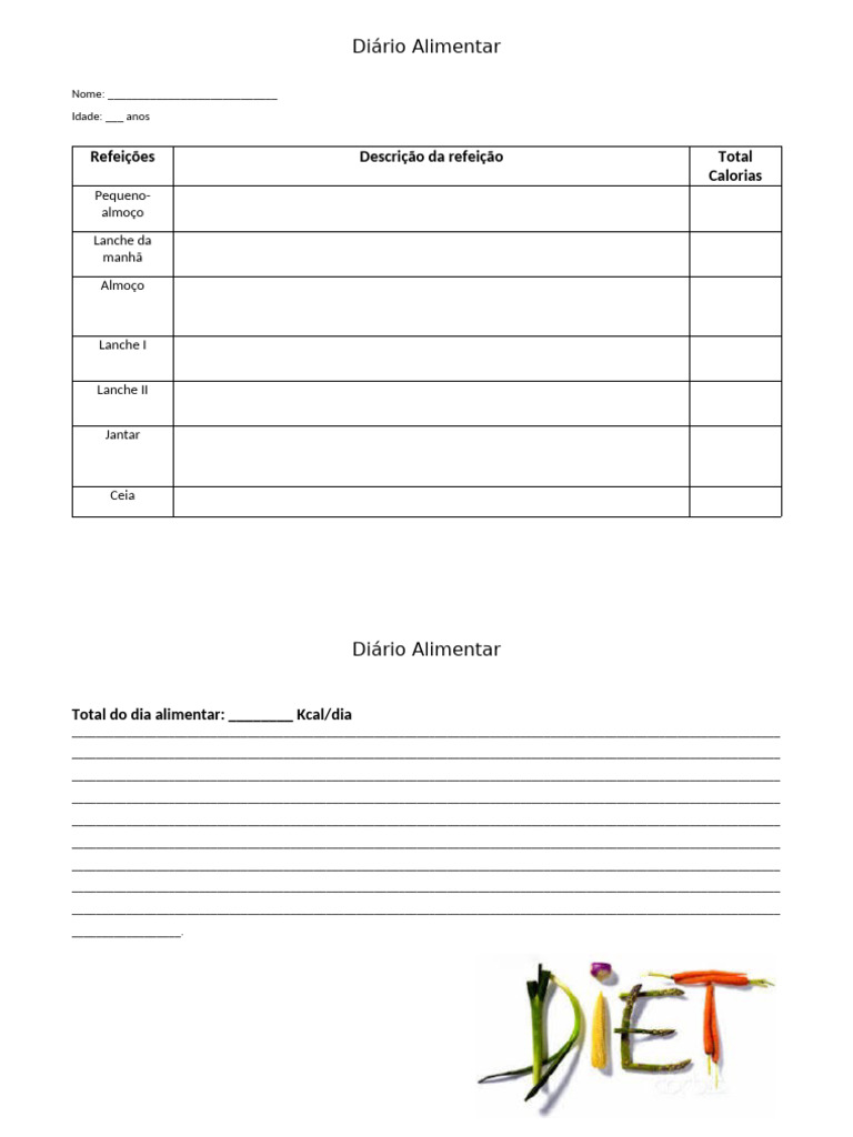 Diário Alimentar - Exemplo | PDF