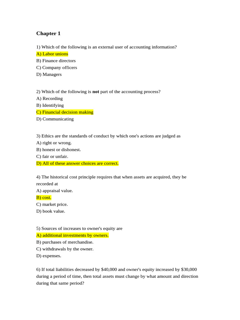 Review Question For Chapters 1-4 MC 2 | PDF | Debits And Credits | Expense
