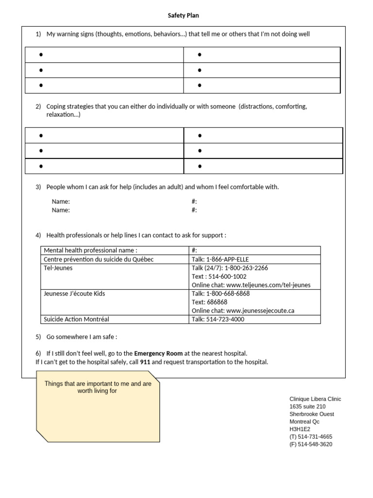 Personal Safety Plan Template | PDF | Social Psychology | Psychological ...