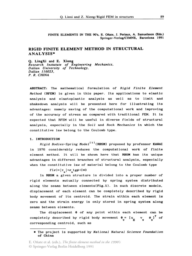 Ling e Xiong (1991) - Rigid Finite Element Method | PDF | Finite Element Method | Stress (Mechanics)