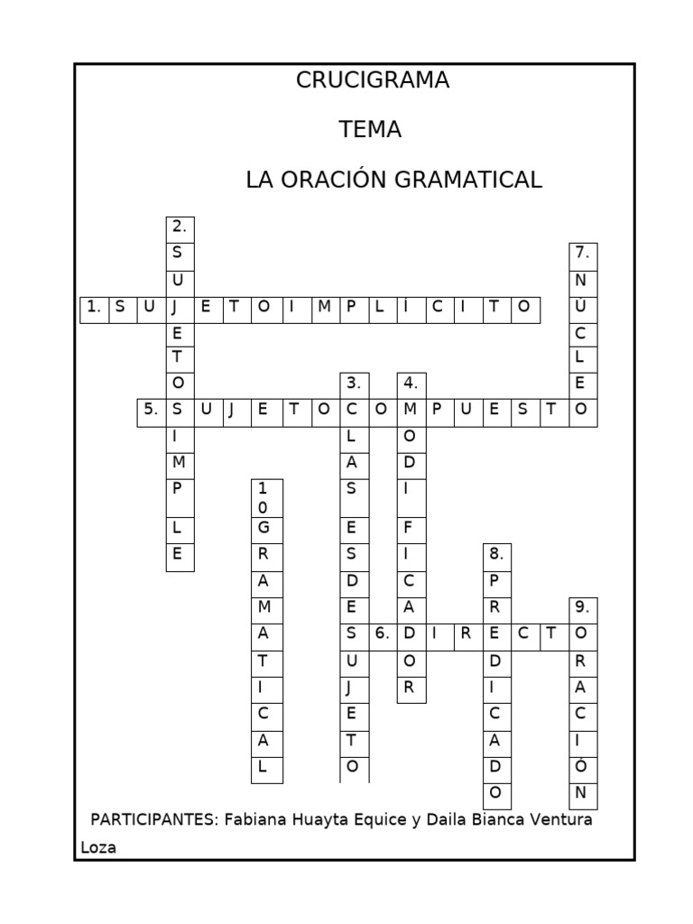 Crucigrama sobre la Oración Gramatical | PDF | Ajedrez