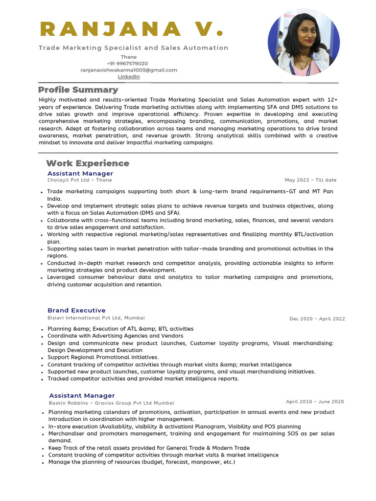 Ranjana Vishwakarma Resume TMM 24 | PDF | Marketing | Brand