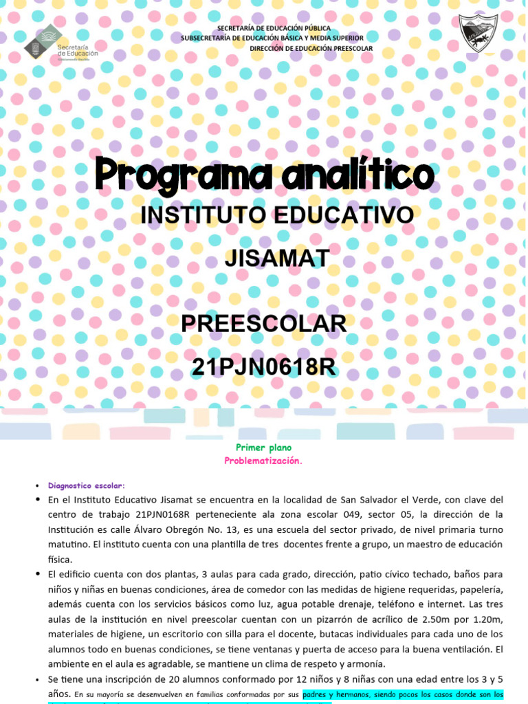 Programa Analítico Preescolar 2025 | PDF | Aprendizaje | Pensamiento