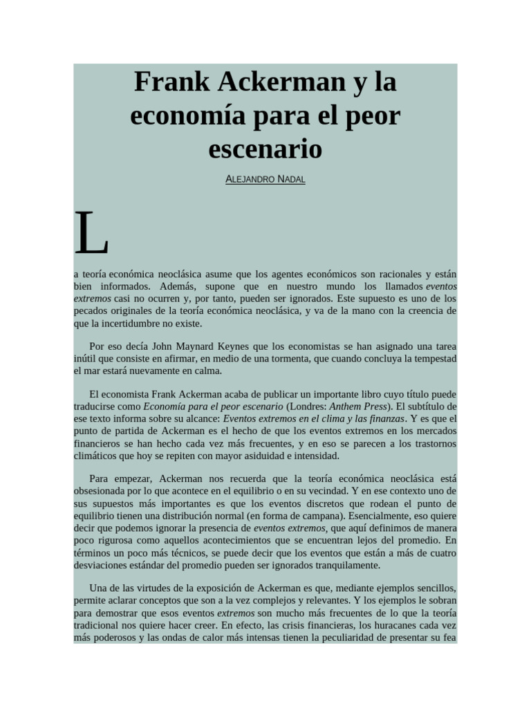 Nadal-100-Frank Ackerman y La Economía para El Peor Escenario | PDF | Probabilidad