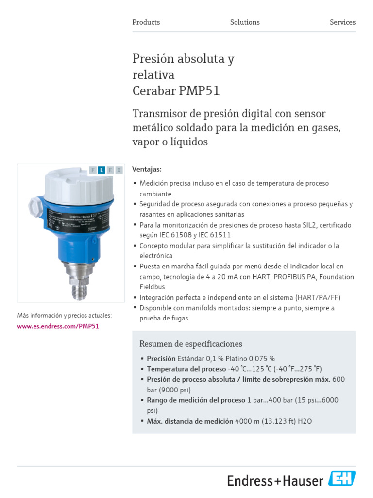 Cerabar M PMP51 ES | PDF | Presión | Medición