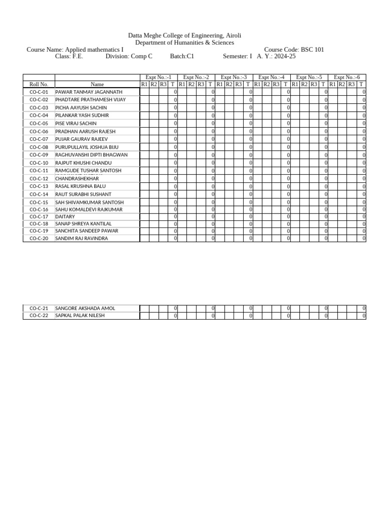 COMP C Experiment - Grading - Sheet | PDF