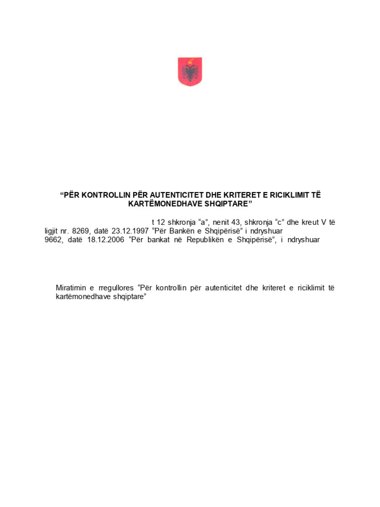 Rregullore NR 15 Per Kontrollin Per Autenticitet Dhe Kriteret e ...