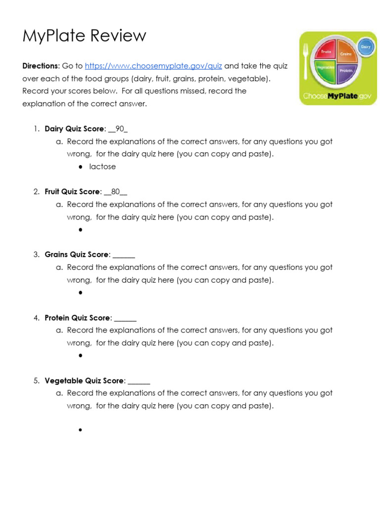 MyPlate Quiz Scores & Answers | PDF | Self-Improvement | Lifestyle