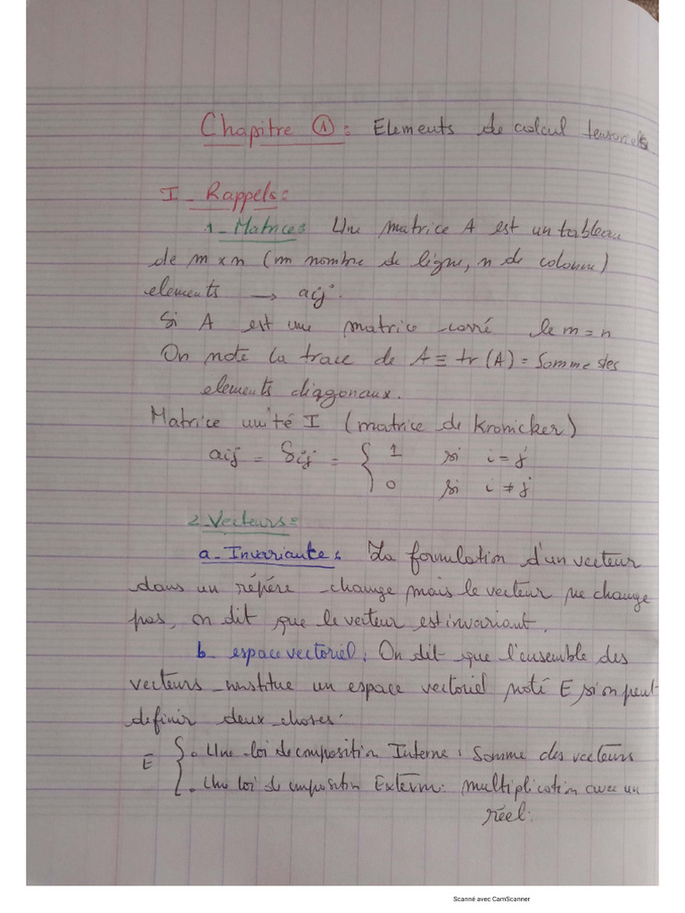 Chapitre 1 Lment de Calcul Tensoriel | PDF