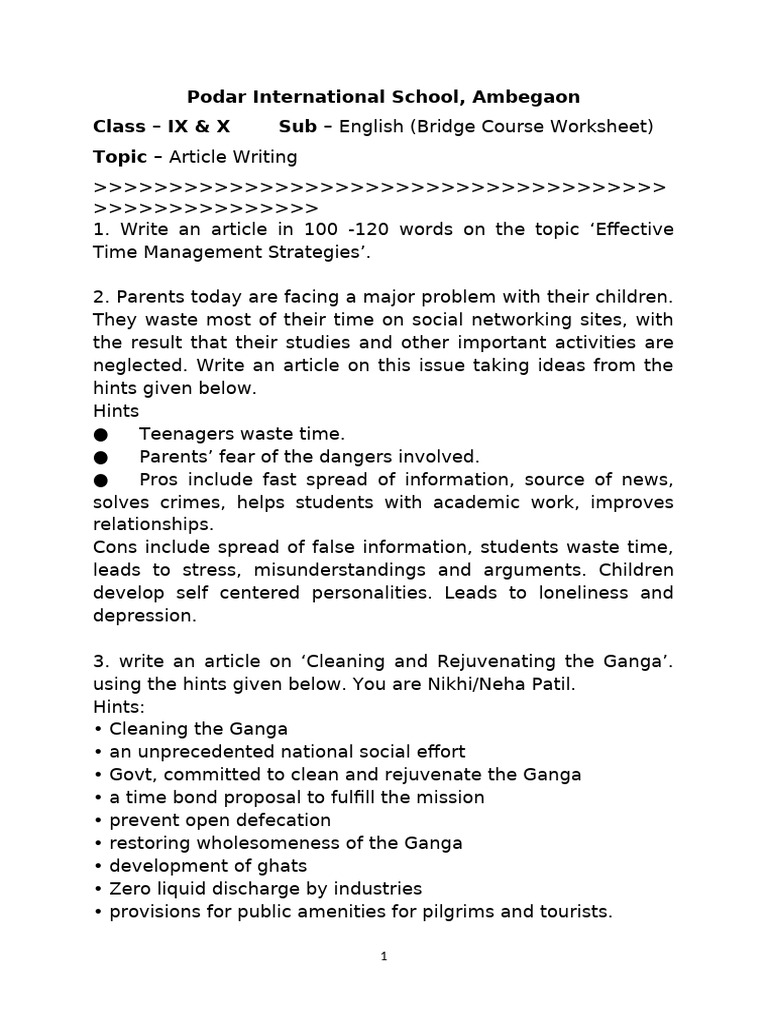 Article Writing Bridge Course Worksheet | PDF | Business