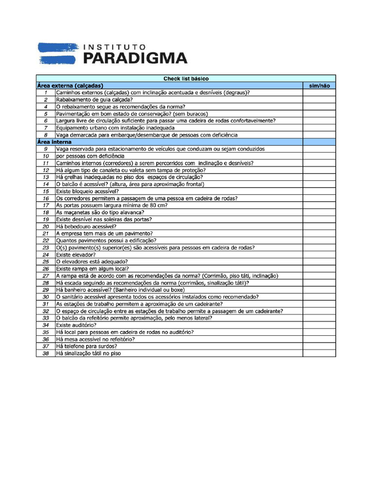 Checklist - Acessibilidade Na Empresa - Iparadigma | PDF