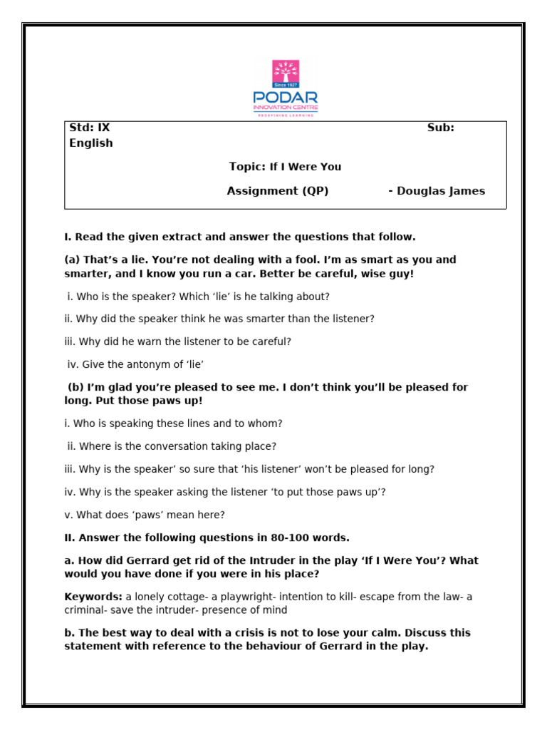 1701237051900.if I Were You Assignment IX QP | PDF | Language Arts & Discipline