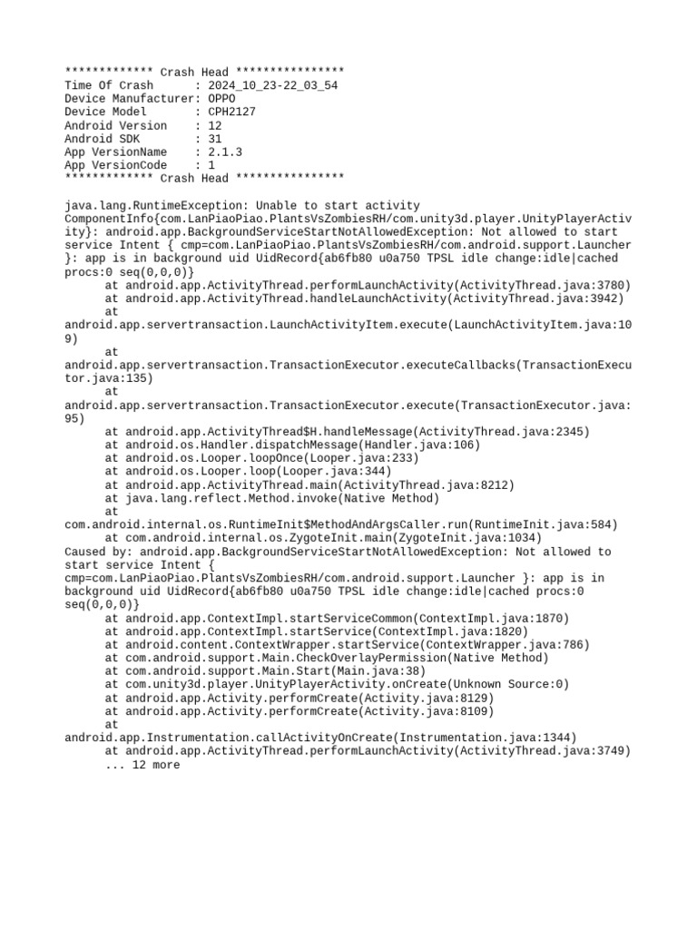 OPPO Crash Report: Background Service Error | PDF | Java (Programming Language) | Android ...