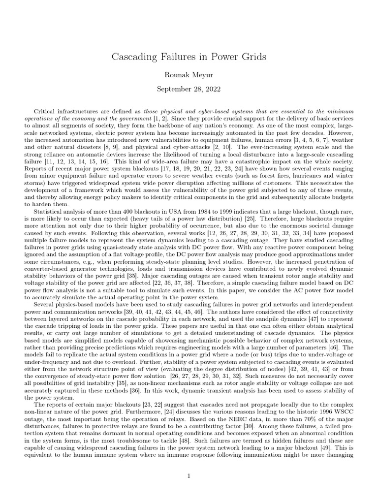 Cascading Failures in Power Grids | PDF | Electric Power Transmission | Electrical Grid