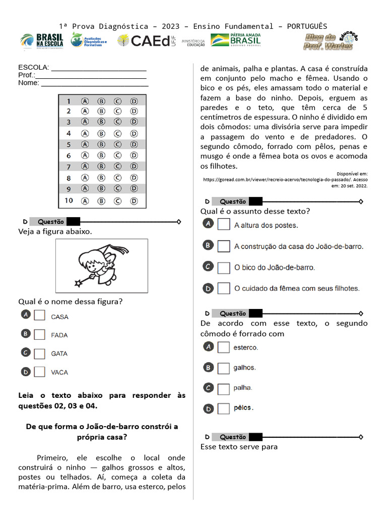 1 P.D - 2023 - Port. - 3º Ano - E.F. - BPW | PDF