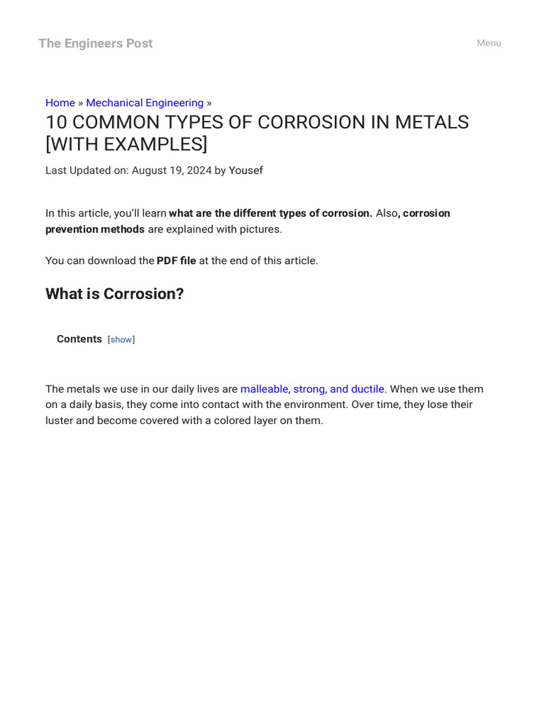 10 Common Types of Corrosion in Metals (With Examples) | PDF ...