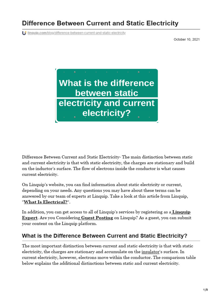 Static vs. Current Electricity Explained | PDF | Electricity | Electric ...
