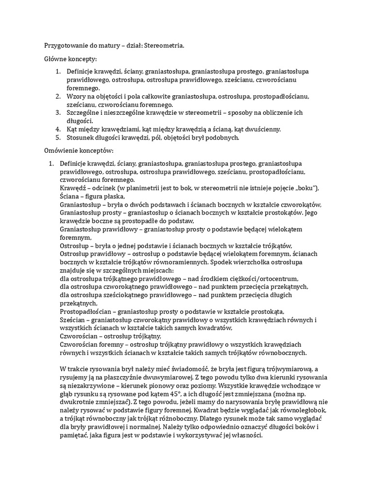 Stereometria Przygotowanie | PDF