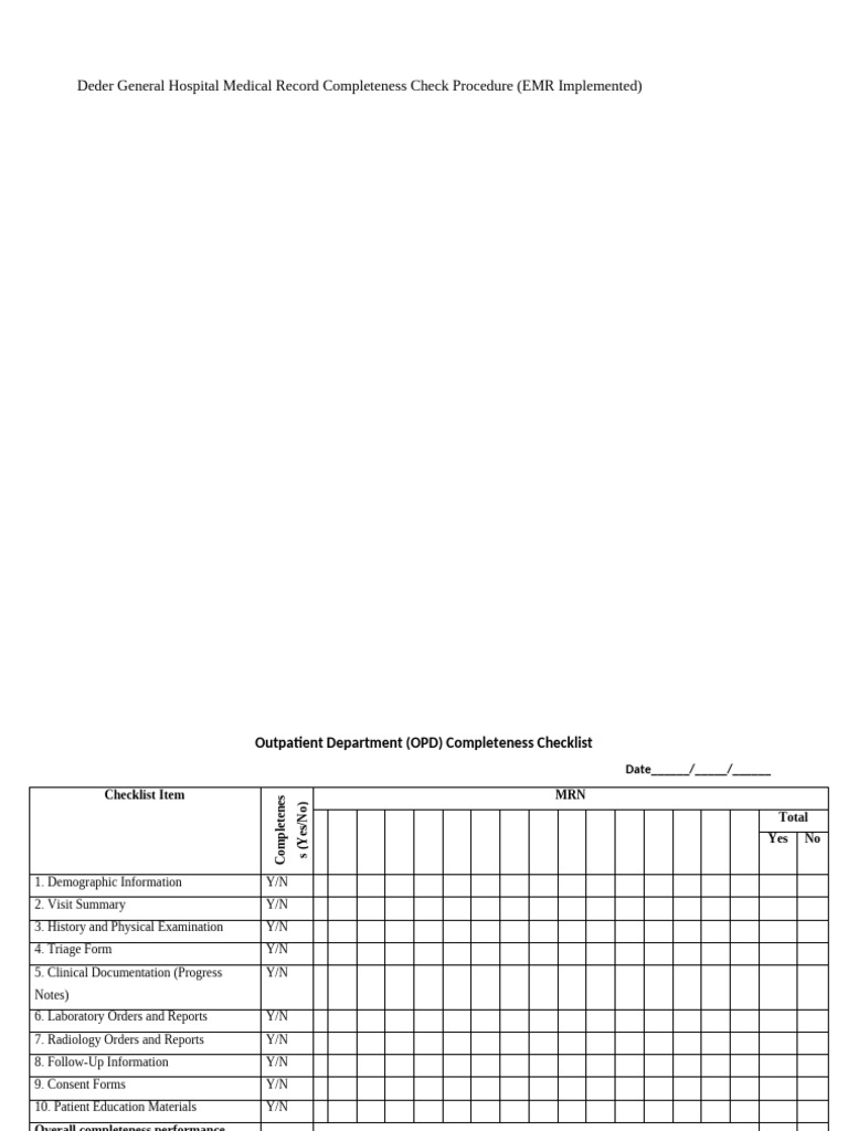 Medical Record Completeness Checking Checklist | PDF | Patient ...