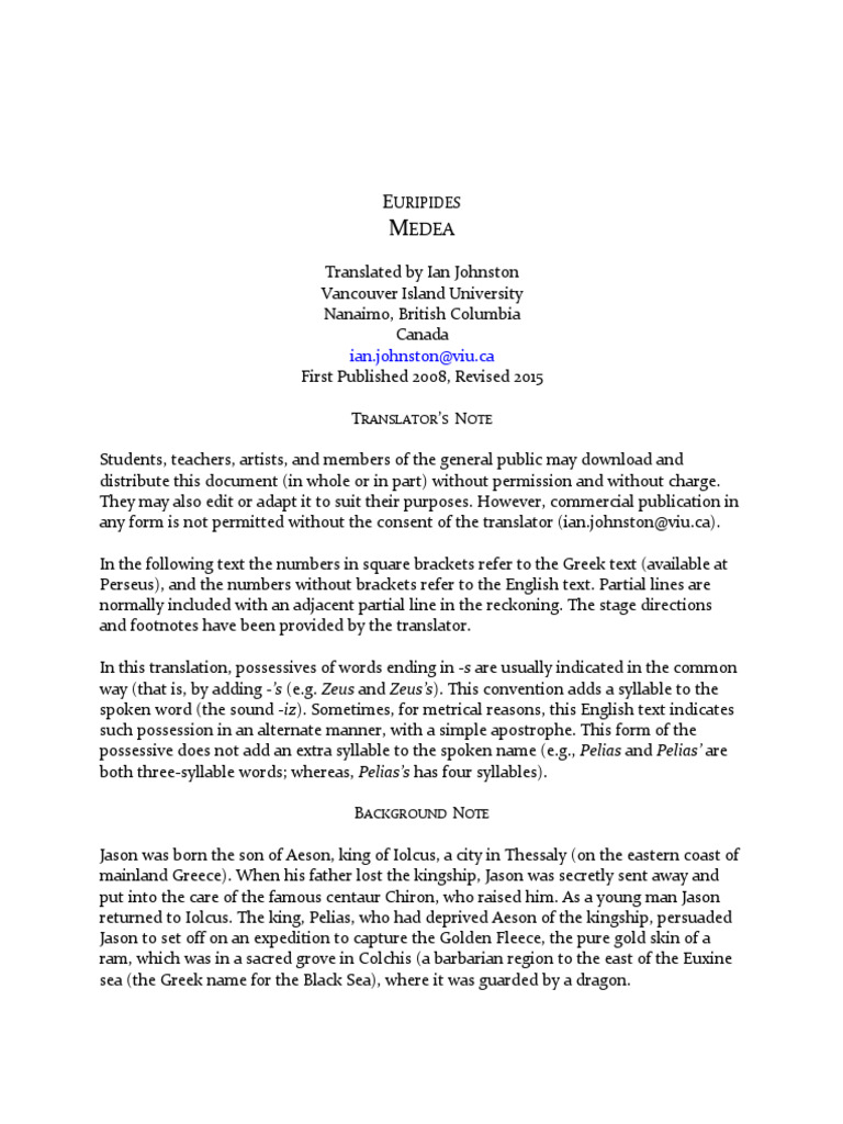 Medea Text | PDF | Jason