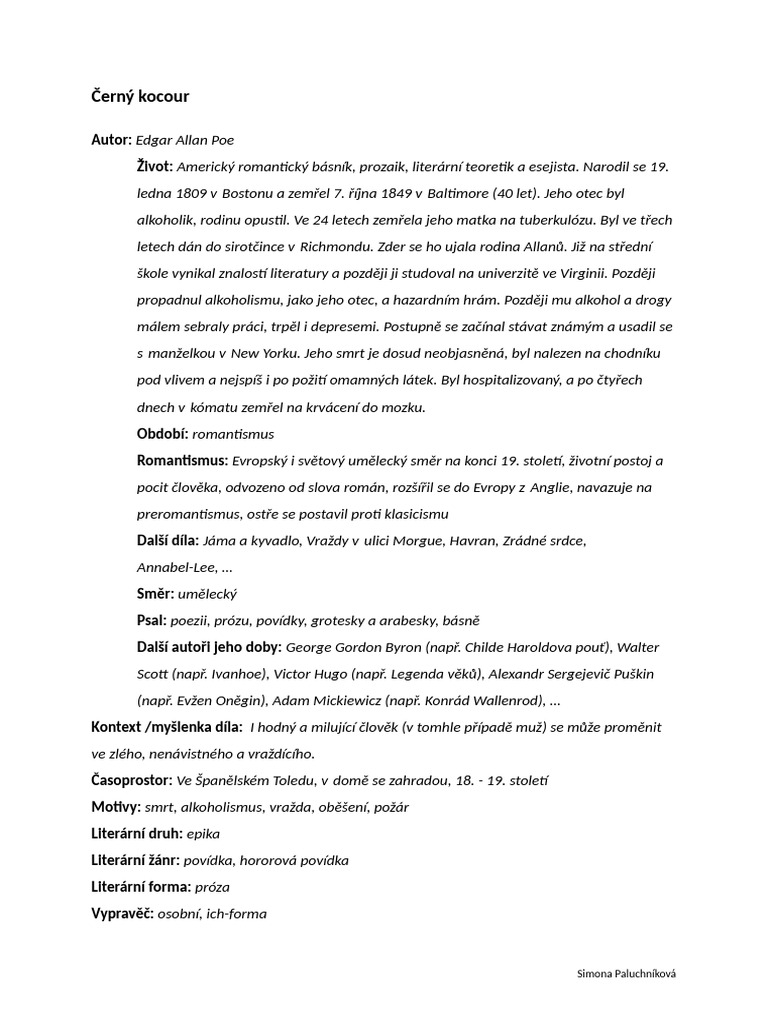 Černý Kocour - Edgar Allan Poe | PDF