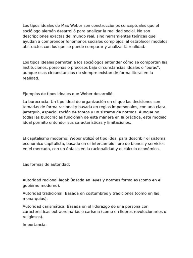Tipos Ideales de Max Weber: Análisis Social | PDF | Democracia ...