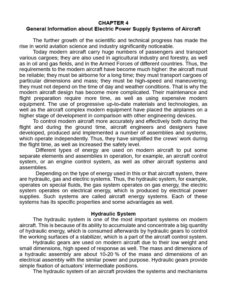 Chapter - 4 - Electric Power Supply Systems of Aircraft - 2021 | PDF | Pump | Actuator