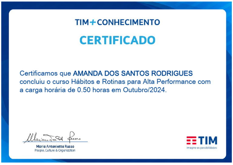 Certificado - Hábitos e Rotinas Para Alta Performance | PDF