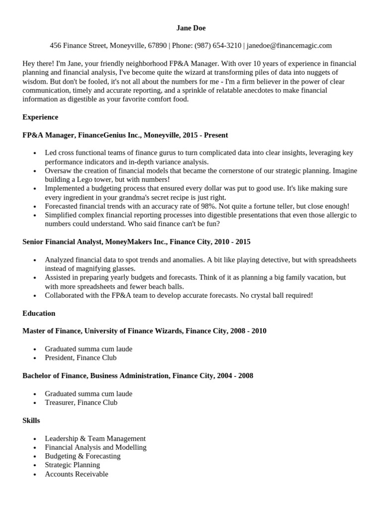 FPA Resume Template | PDF | Financial Analyst | Business