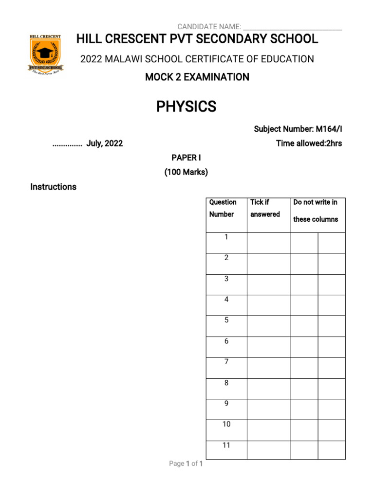 Physics Paper 1 | PDF