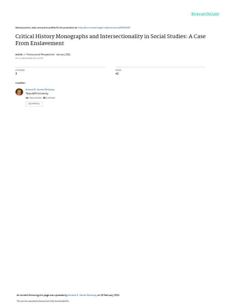 Critical History Monographsand Intersectionalityin Social Studies ACase ...