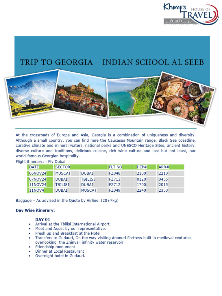 Georgia Trip - Itinerary and Logistics | PDF | Georgia (Country) | Dubai