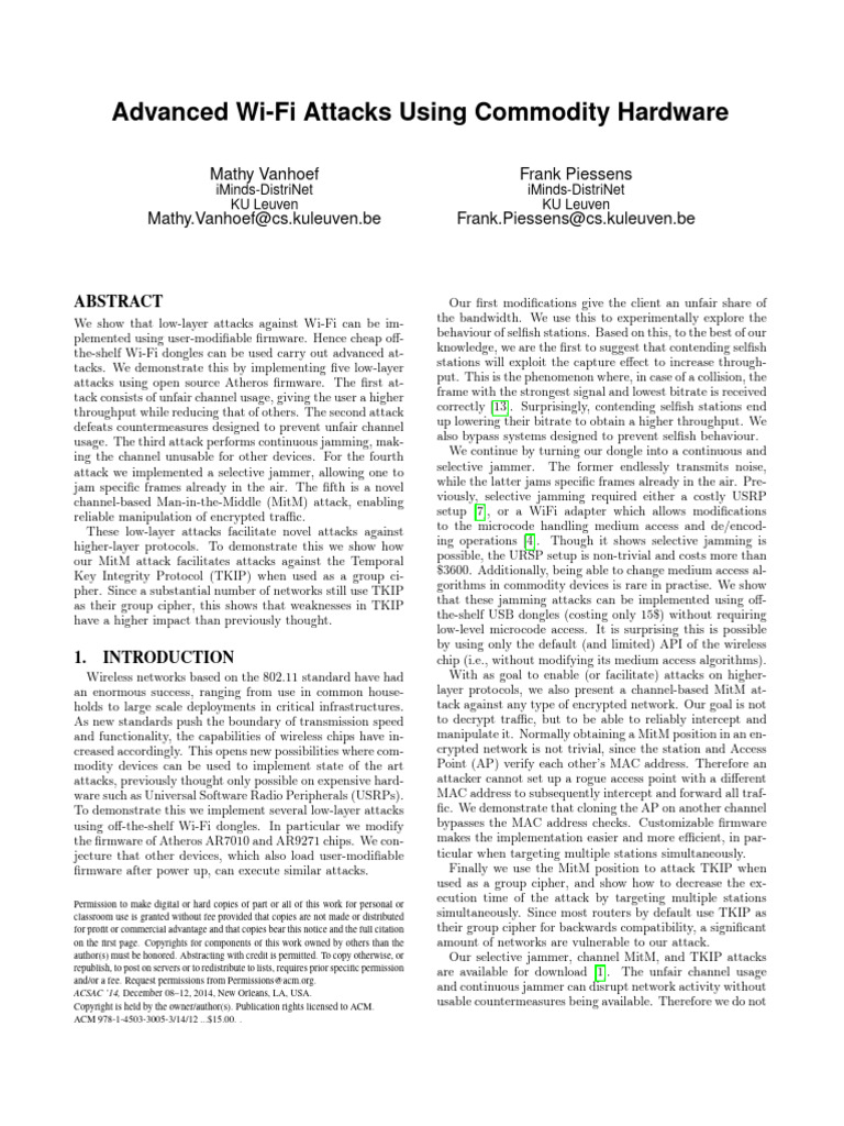 Advanced Wi-Fi Attacks Using Commodity Hardware | PDF | Network ...