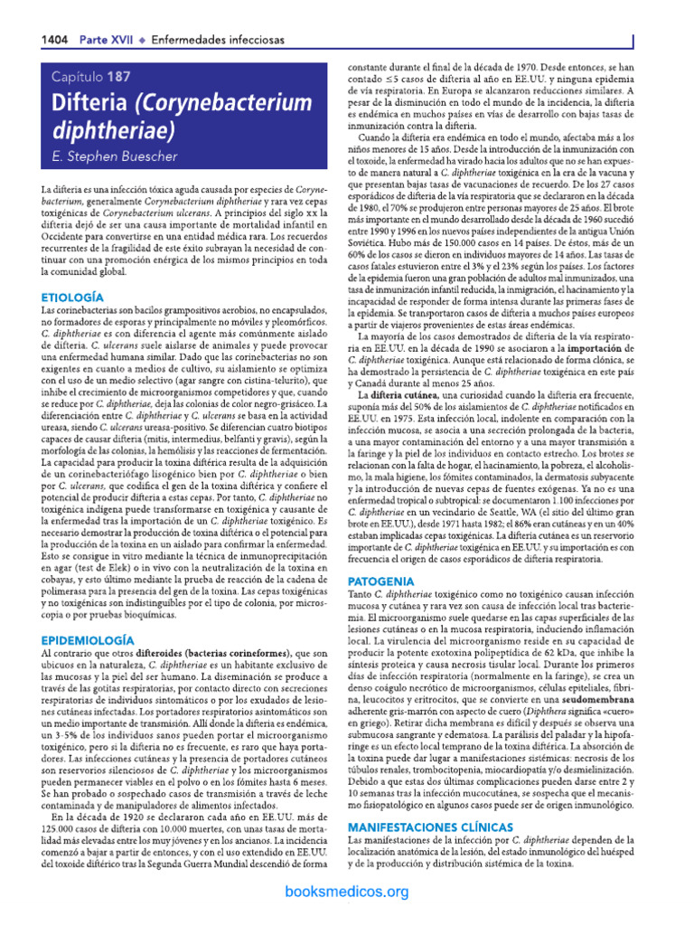 Capitulo de Difteria Del Libro de Infectologia de Nelson | PDF
