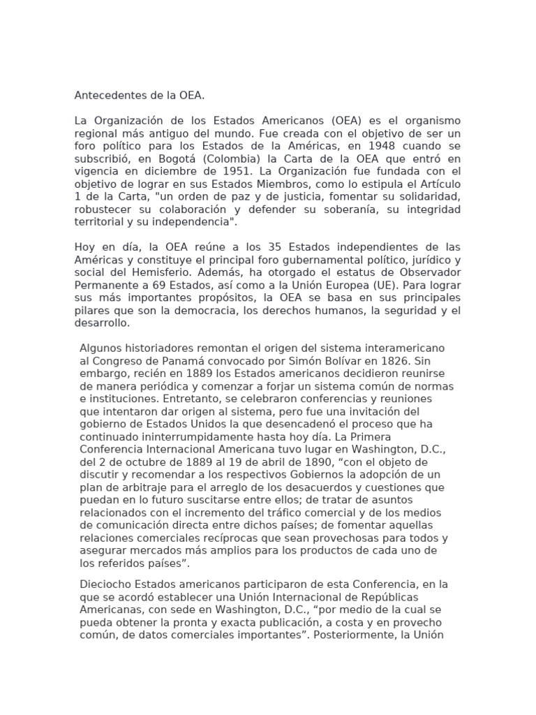 Historia y Fundamentos de la OEA | PDF | Naciones Unidas | Relaciones ...