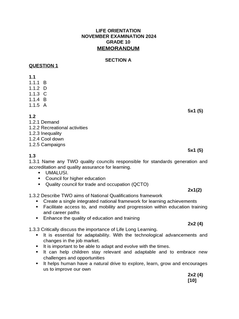 Lo Exam Marking Guide 2017 | PDF | Learning | Volunteering