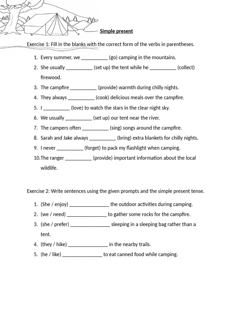 Simple Present Camping Student | PDF | Language Arts & Discipline ...