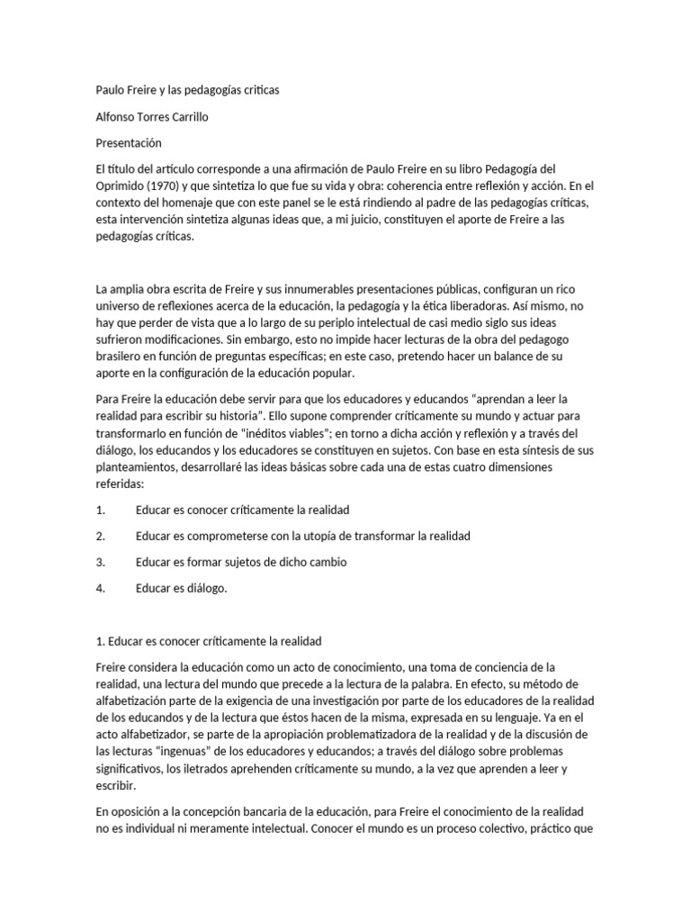 Críticas a Paulo Freire y su legado | PDF | Democracia | Ideologías ...