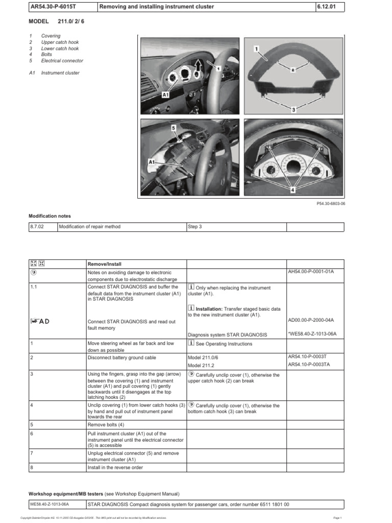 W211 Remove Instrument Cluster | PDF | Car | Vehicle Technology