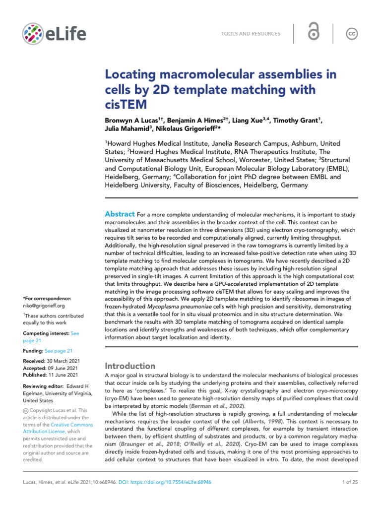 Lucas Et Al. 2021 Locating Macromolecular Assemblies in Cells by 2d Template Matching With ...