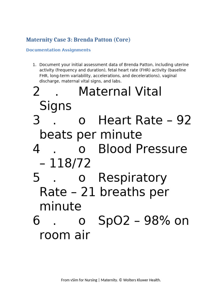 Vsim2.0 Maternity Brenda Patton Core DA | PDF | Childbirth | Health ...