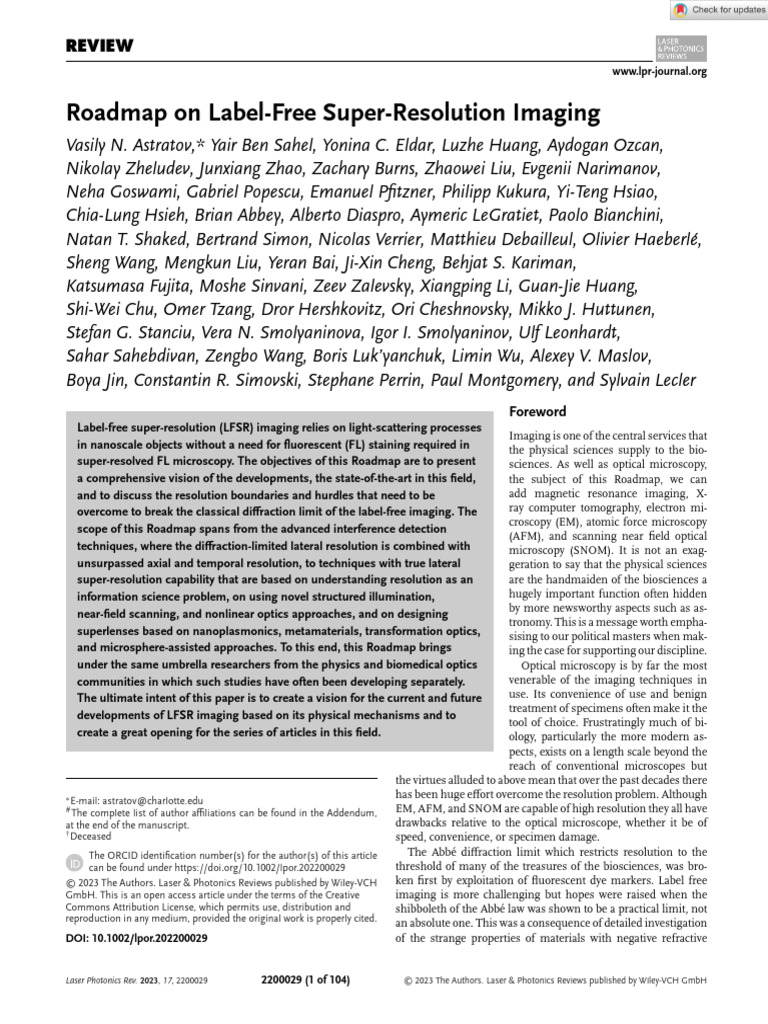 Astratov Et Al. 2023 Roadmap On Label-Free Super-Resolution Imaging ...