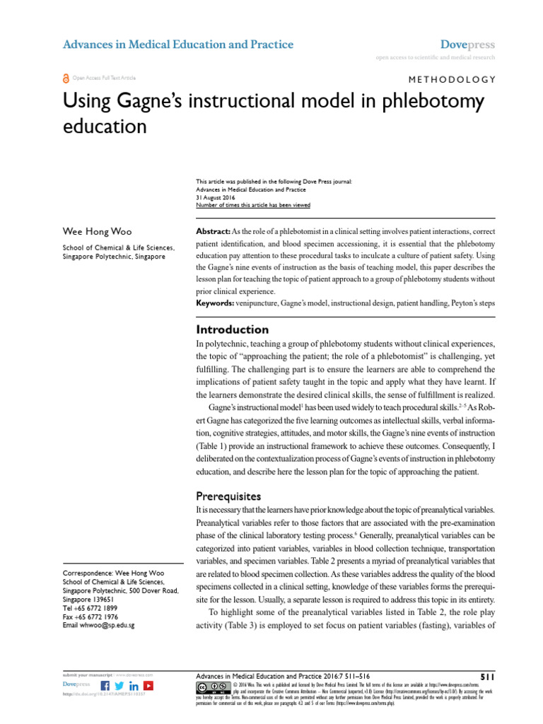 Gagne’s Model in Phlebotomy Training | PDF | Learning | Instructional Design