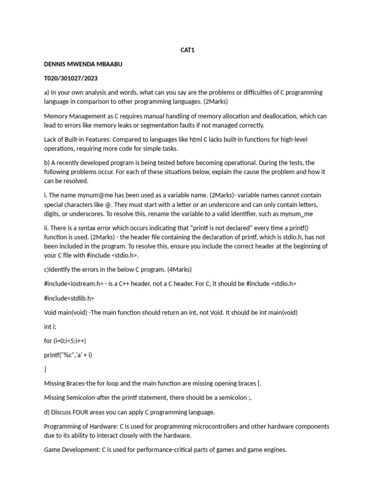 CAT1 | PDF | Computer Program | Programming