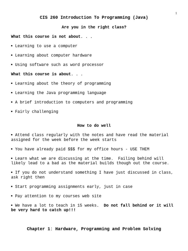Java CIS 260 Notes Part 1 | PDF | Method (Computer Programming) | Class ... Java CIS 260 Notes Part 1 | PDF | Method (Computer Programming) | Class ...